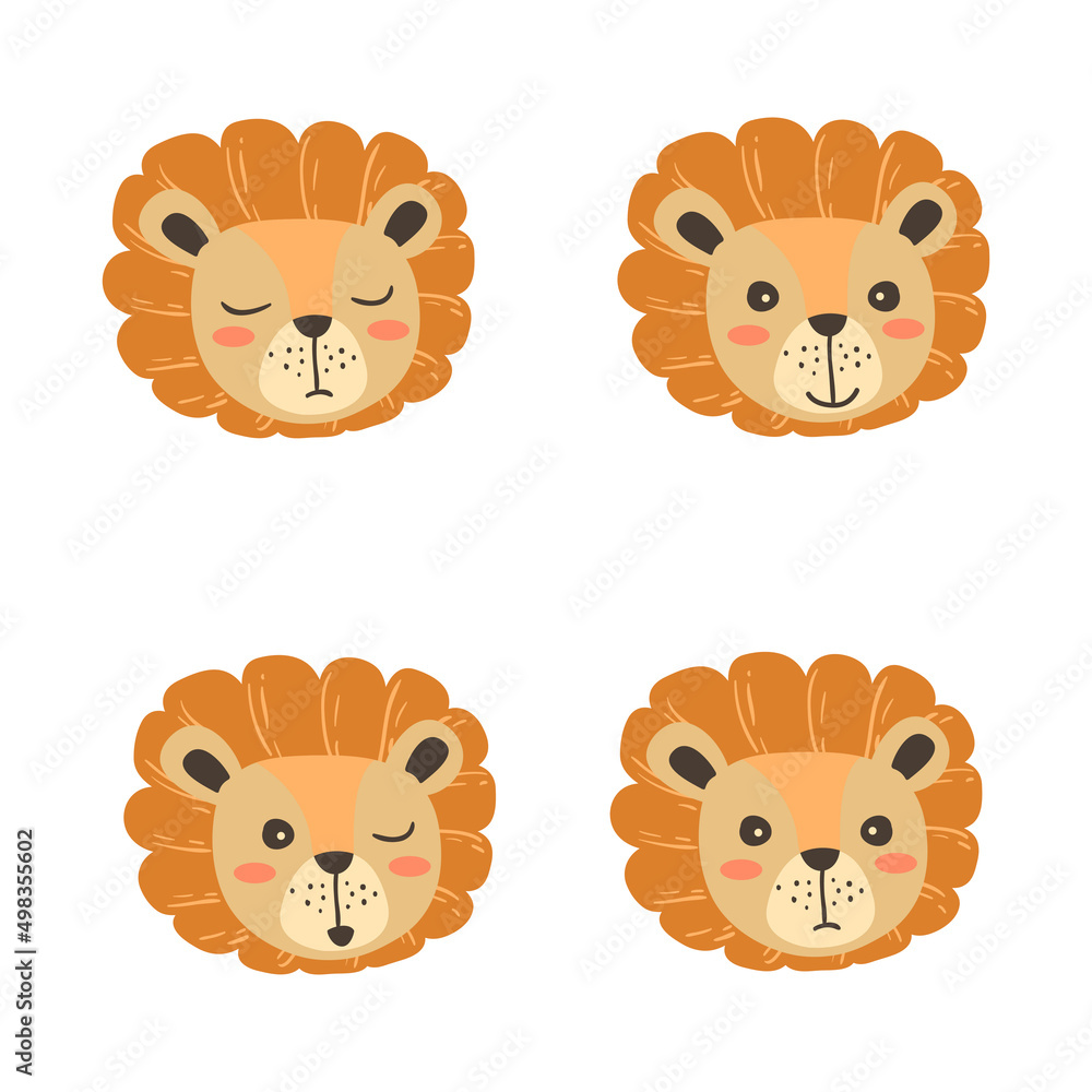 Lion face emoticon with pensive face, slight smile, slightly frowing ...