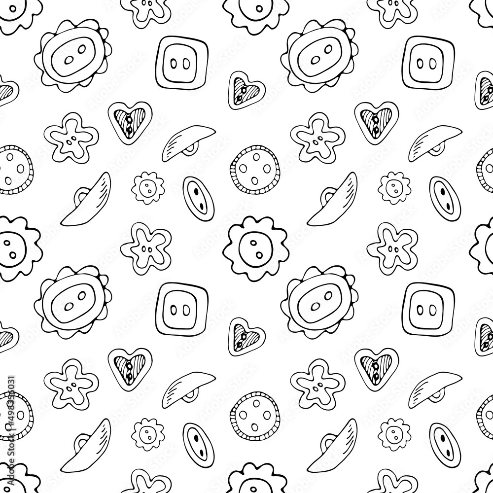 Black outline clothes buttons seamless pattern. Hand drawing vector ...