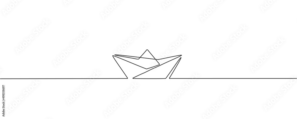 Paper boat, one line art. Black and white continuous line drawing ...