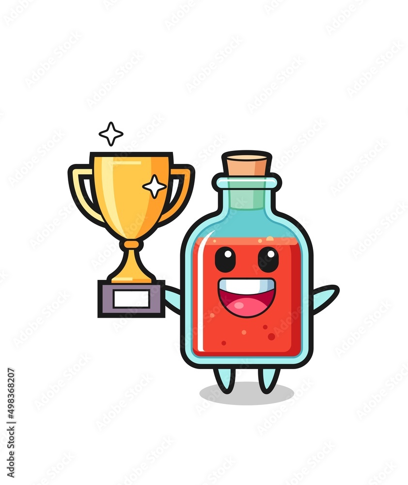 Cartoon Illustration of square poison bottle is happy holding up the ...