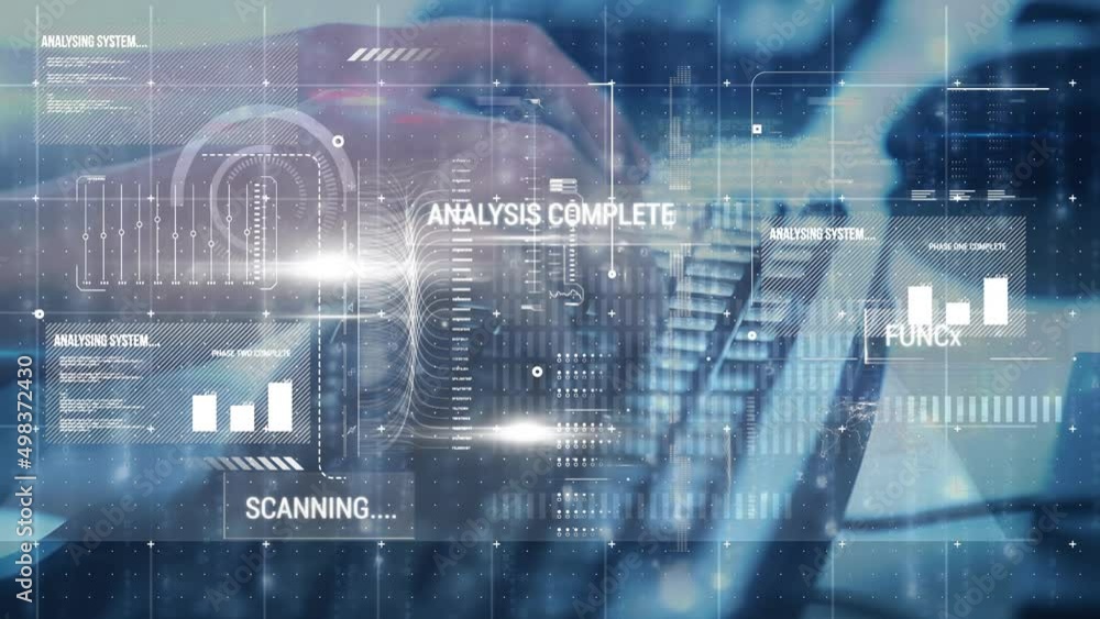 Animation of financial data processing over man using computer Stock ...
