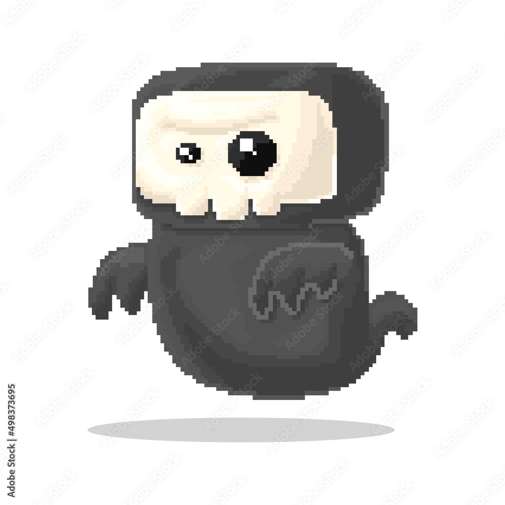 Vector pixel art of black ghost chibi character Stock Vector | Adobe Stock