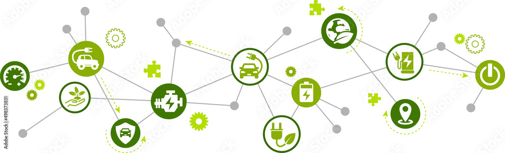 Electromobility or e mobility vector illustration. Concept with icons ...
