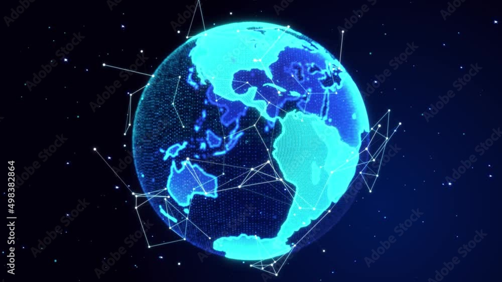 3D Loop Animation of Global network connection world Satellites map ...