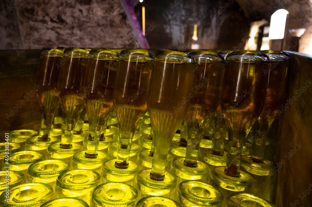 Sparkling wine production by traditional method in underground cellars ...