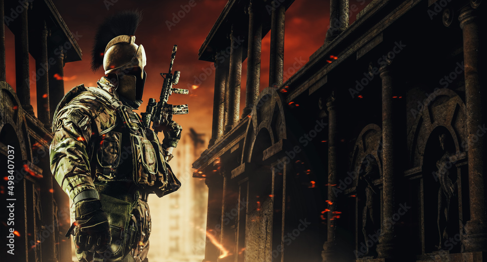 3d render illustration of fully equipped military soldier in body armor ...