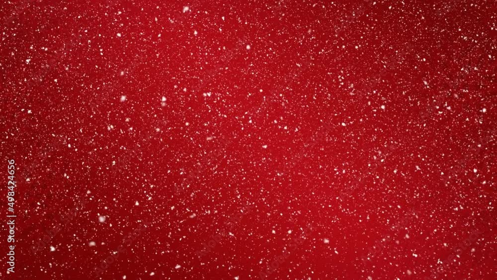 Digital animation of snow falling over red background with copy space ...