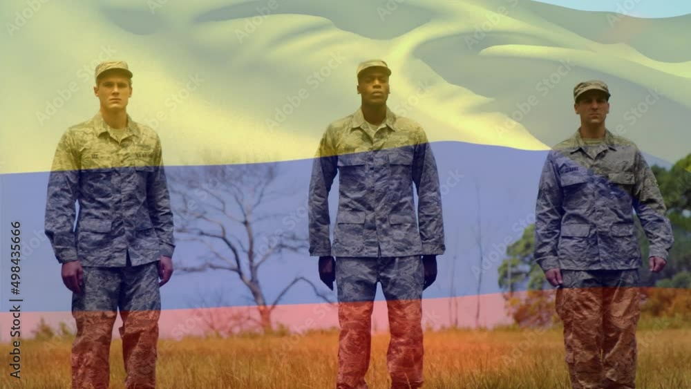 Animation of flag of colombia over diverse male soldiers Stock Video ...