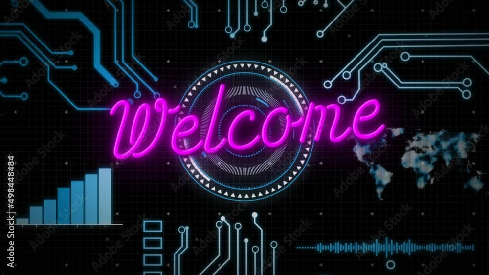 Animation of welcome neon text over data processing Stock Video | Adobe ...
