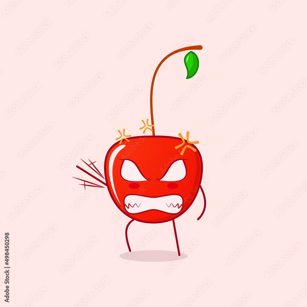 cute cherry cartoon character with very angry expression.hand shaking ...