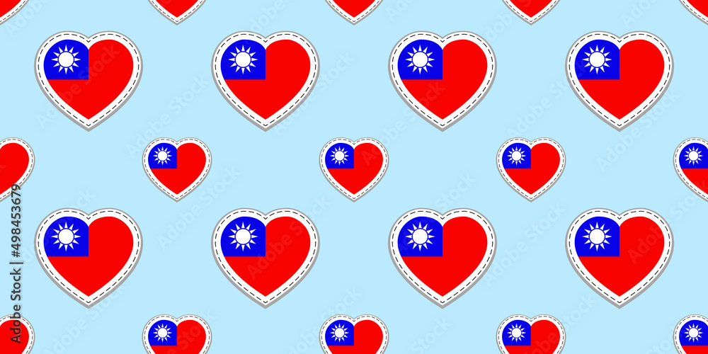 Taiwan flag seamless pattern. Taiwanese vector stickers. Love hearts ...