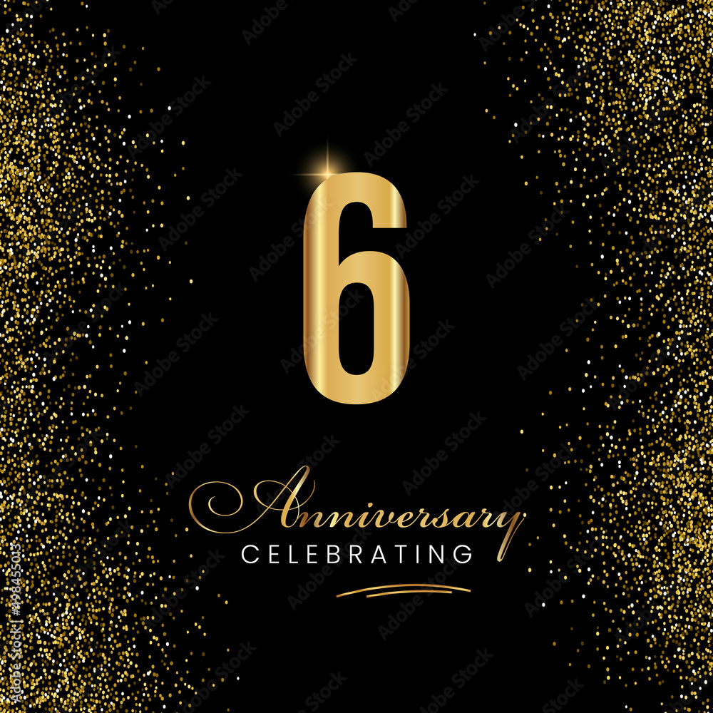 6 Year Anniversary Celebration Vector Template Design. 6 years golden ...