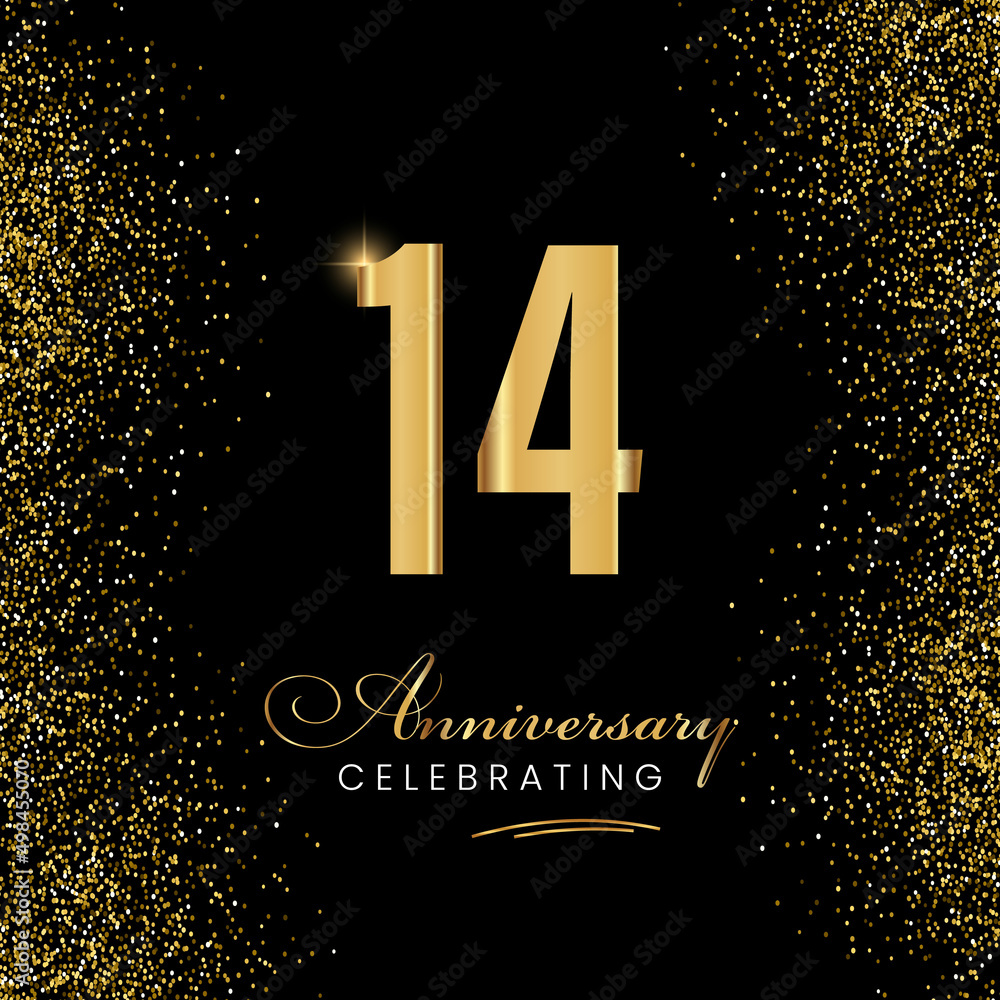 14 Year Anniversary Celebration Vector Template Design. 14 years golden ...