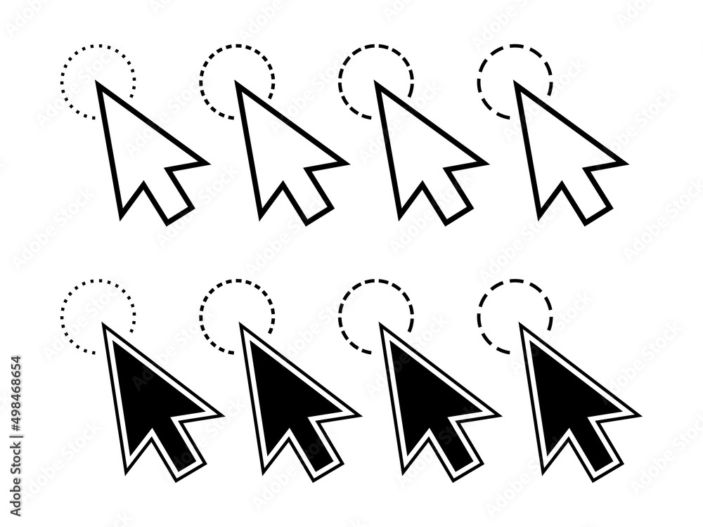 Computer mouse click icons set.Arrow mouse cursor icons.Loading.Hand pointer click icon.Clicking ...