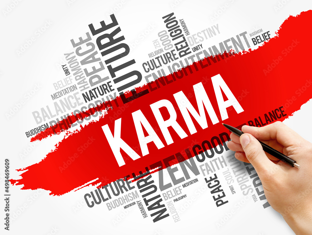 Karma word cloud collage, religion concept background Stock Photo ...