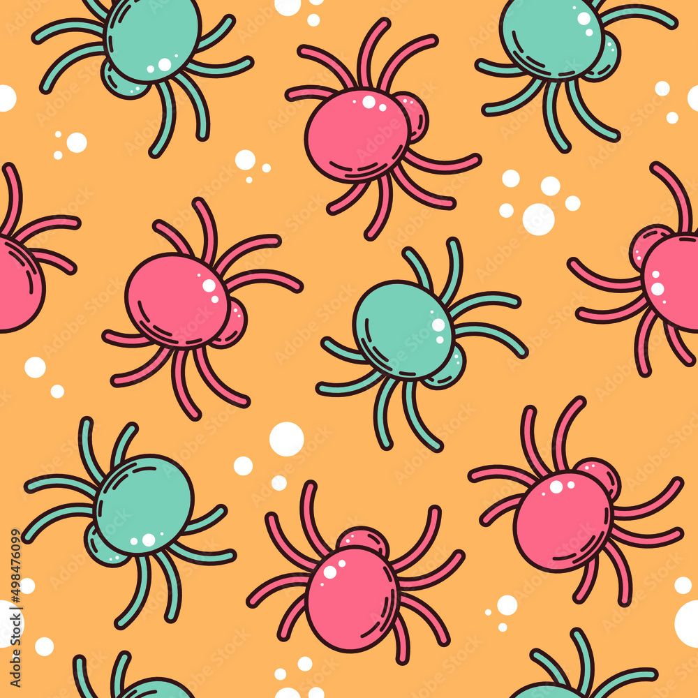 Cute spider seamless pattern. Kawaii flat line art for Halloween ...