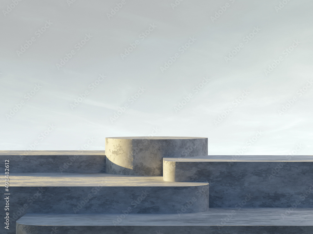 3D rendering of cement concrete podium, multilevel staircase shape, a ...