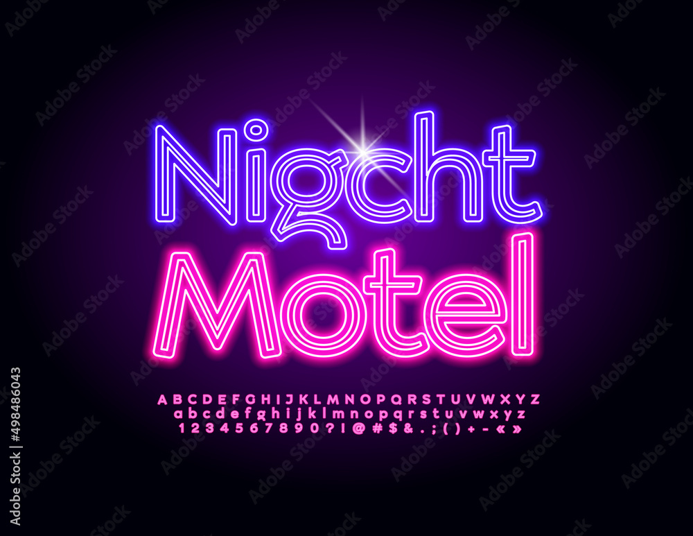 Vector neon signboard Night Motel. Pink electric Font. Light tube ...