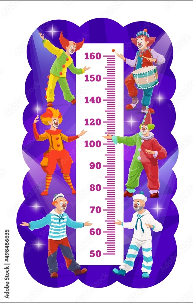 Kids height chart shapito circus clowns growth measure. Vector scale ...