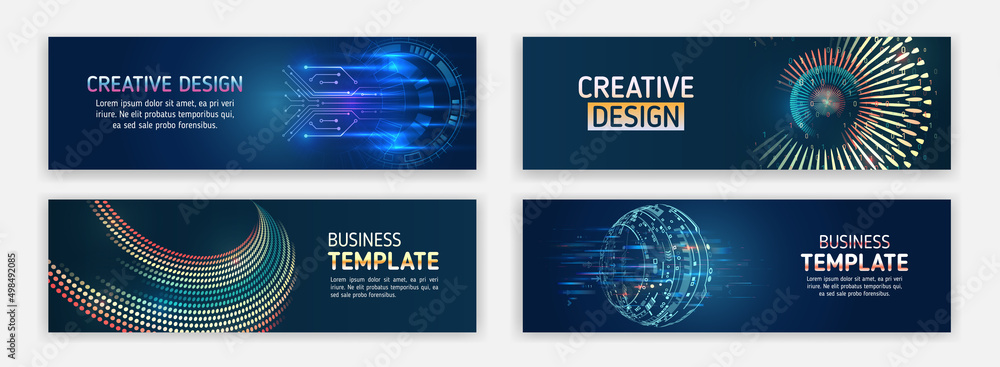 Abstract horizontal promotion media cover design. Big data futuristic web background ...