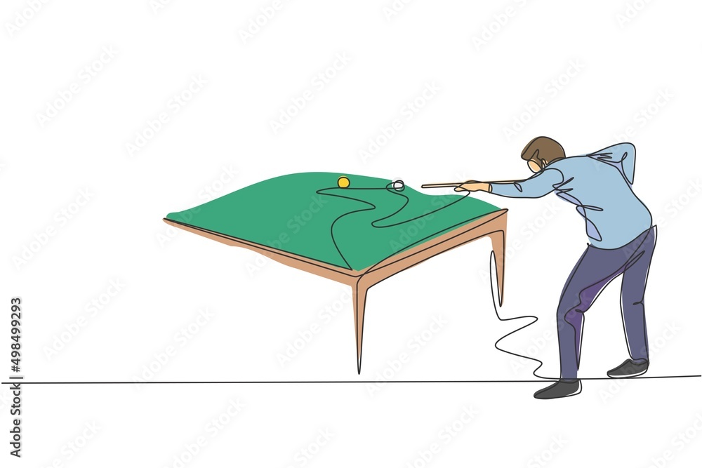 One continuous line drawing of young handsome man focus aiming before ...