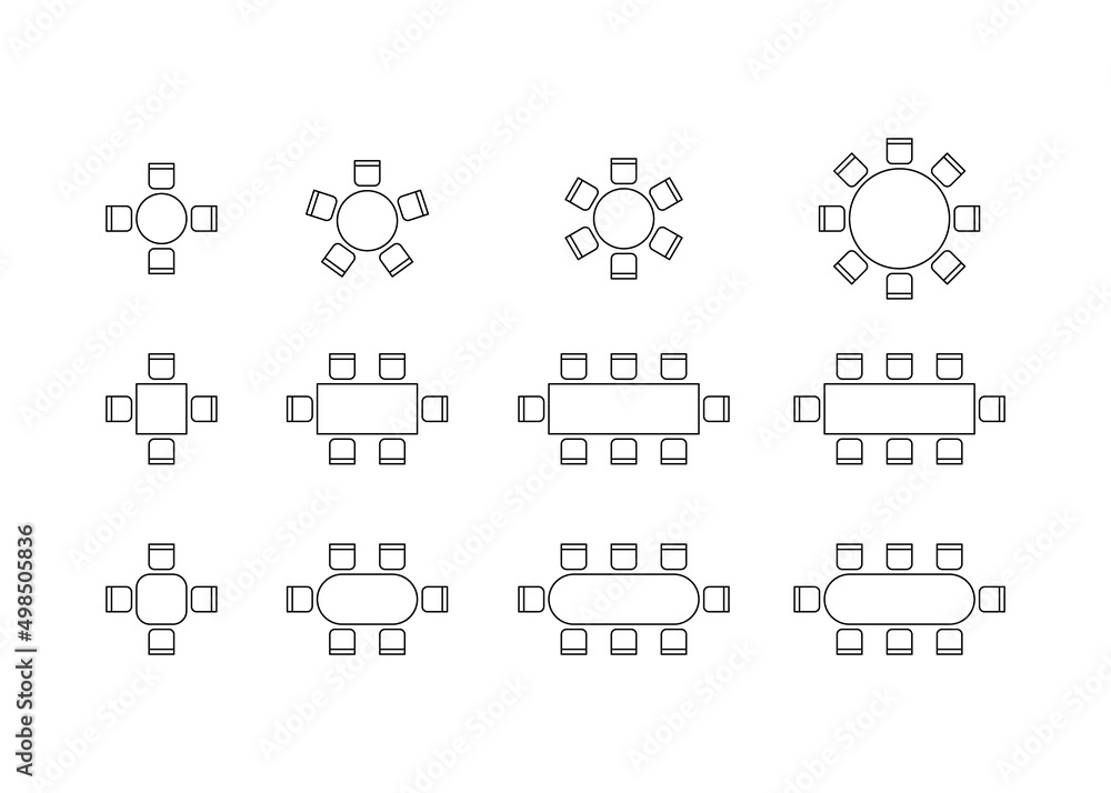 Set of plan for arranging seats and tables in interior, layout graphic ...