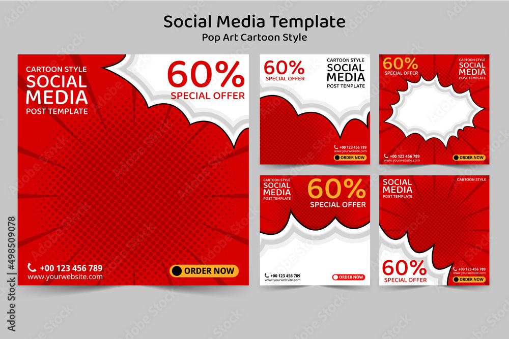 cartoon comic style social media post template collection Stock Vector ...