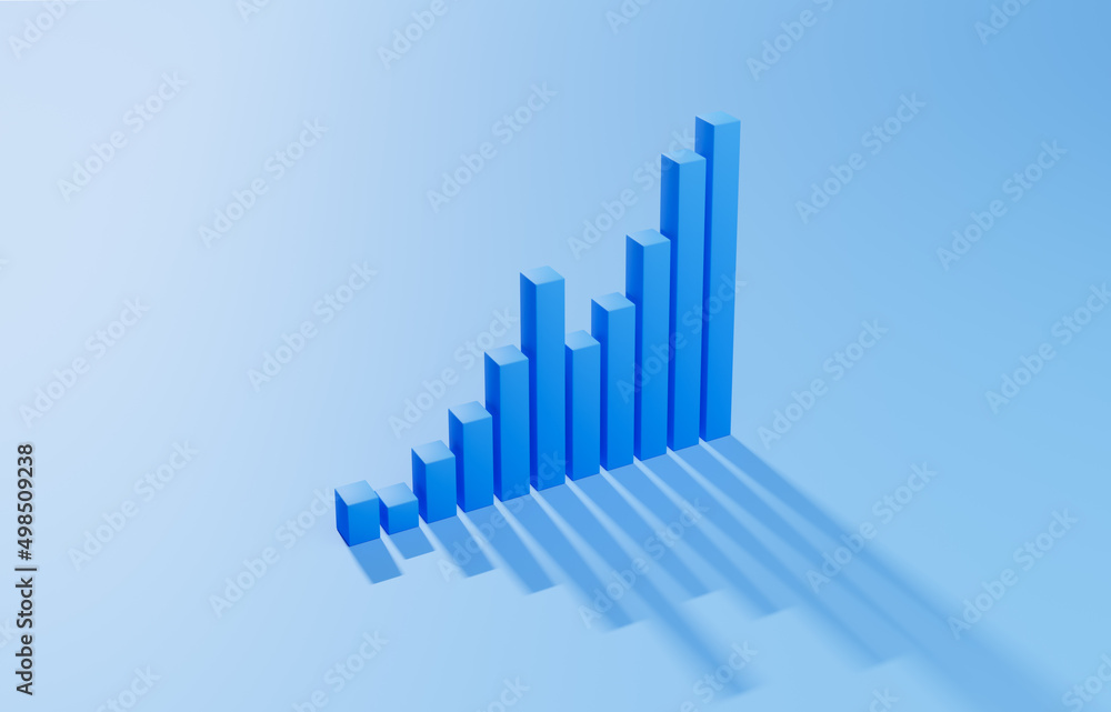 3D blue process bar chart trend design for business presentation ...