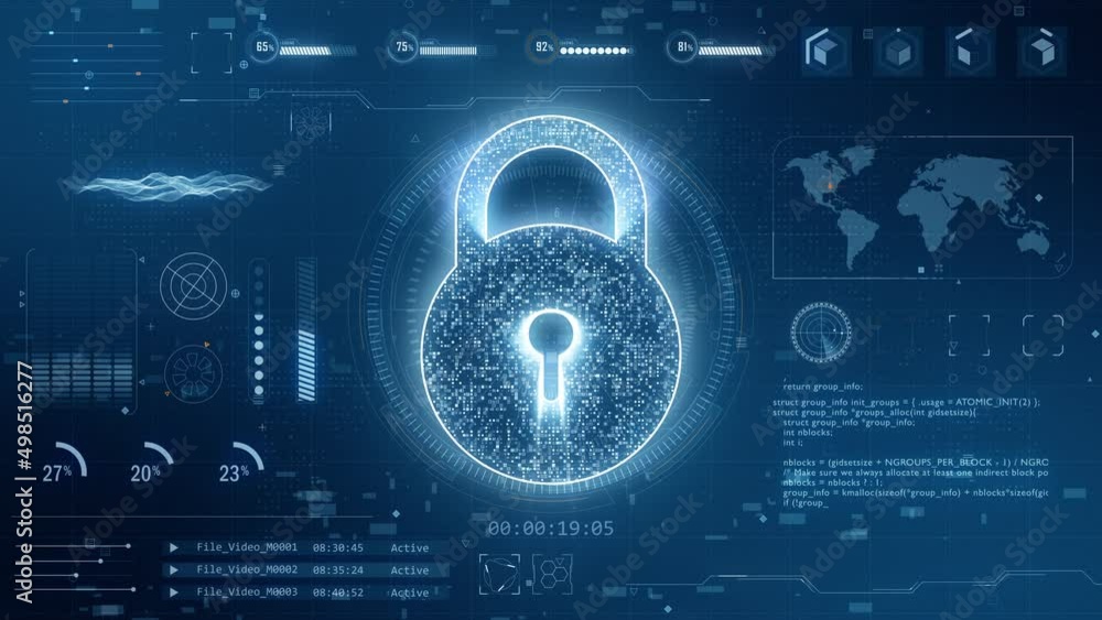 Motion graphic of Blue security key with head up display ( HUD ...