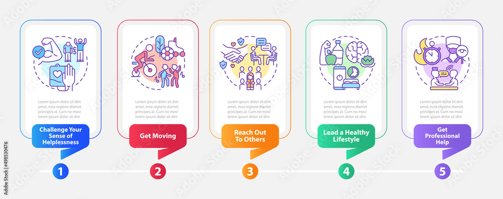PTSD coping strategies rectangle infographic template. Recovery ways ...