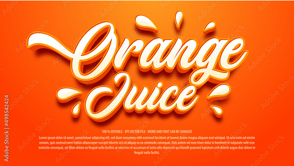 Editable text effect orange juice style Stock Vector | Adobe Stock