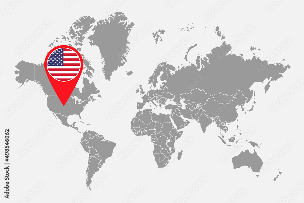 Pin map with USA flag on world map.Vector illustration. Stock Vector ...