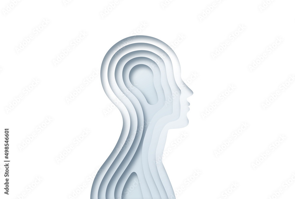 White paper cut man head illustration on isolated background. Modern 3D ...