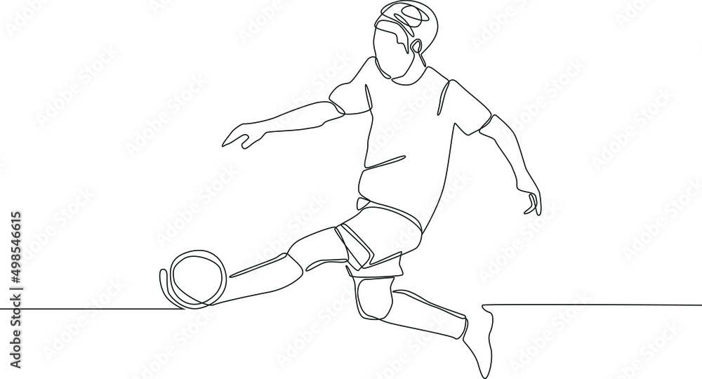 Continuous one line drawing of Professional football player kick ball ...