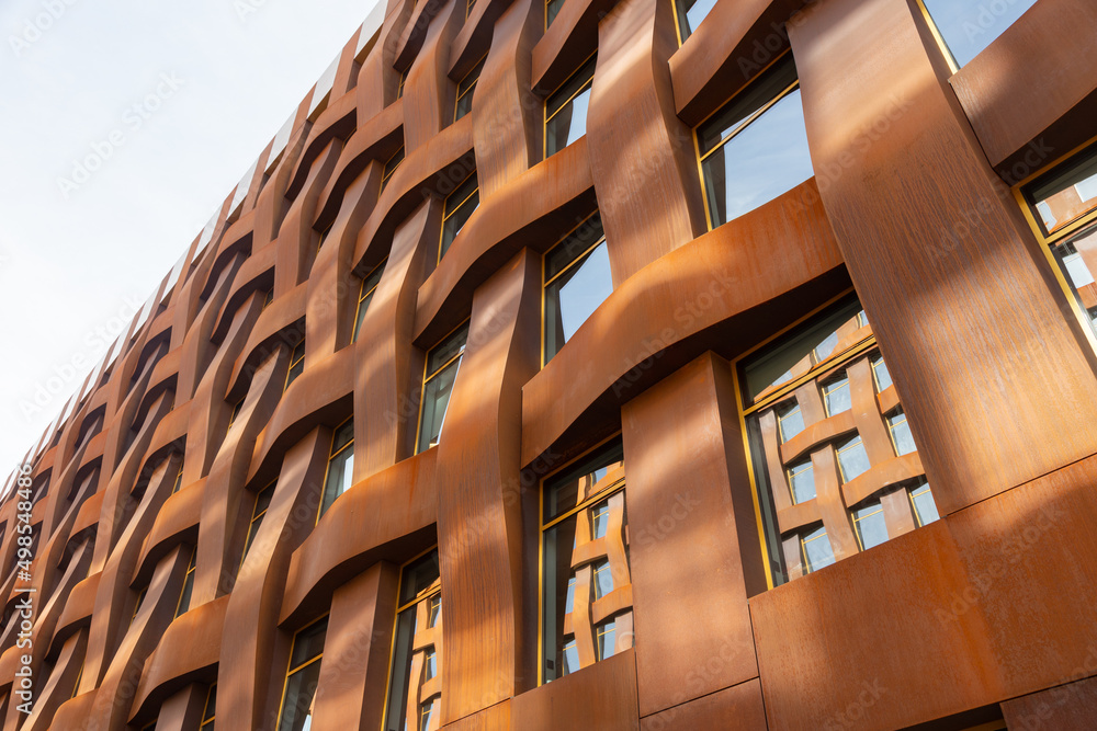 geometry of the modern facade using a Corten steel Stock Photo | Adobe ...