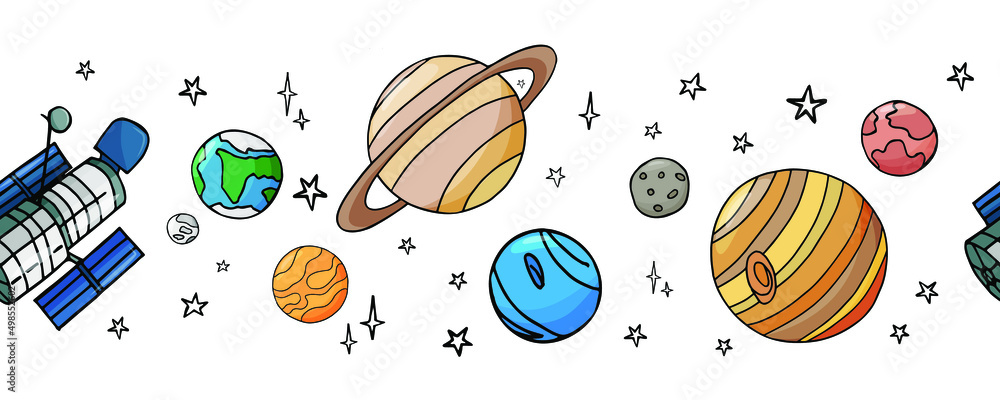 Seamless border Solar System Planets with stars and space telescope ...