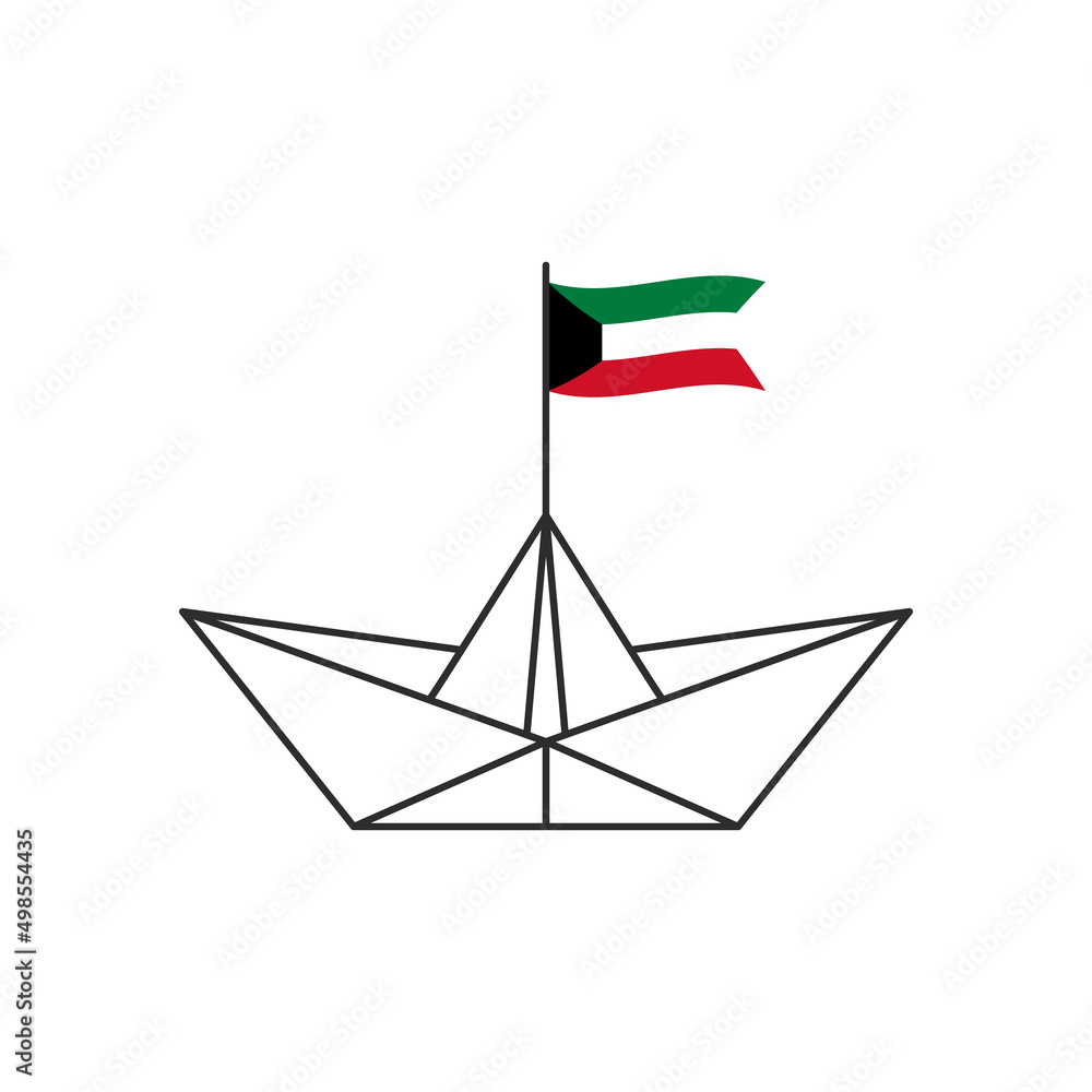 Paper boat icon. A boat with the flag of Kuwait. Vector illustration ...