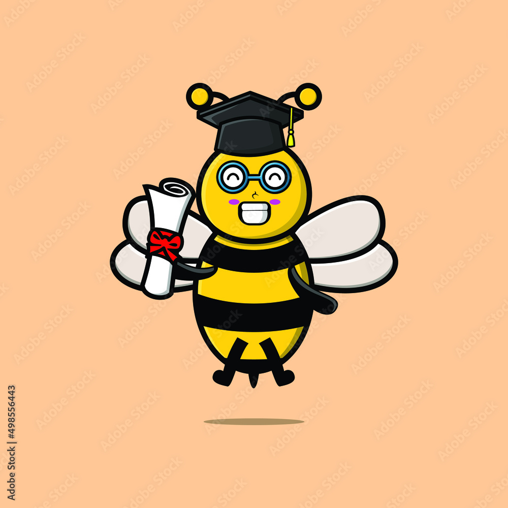 Cute cartoon bee student character on graduation day with toga in ...
