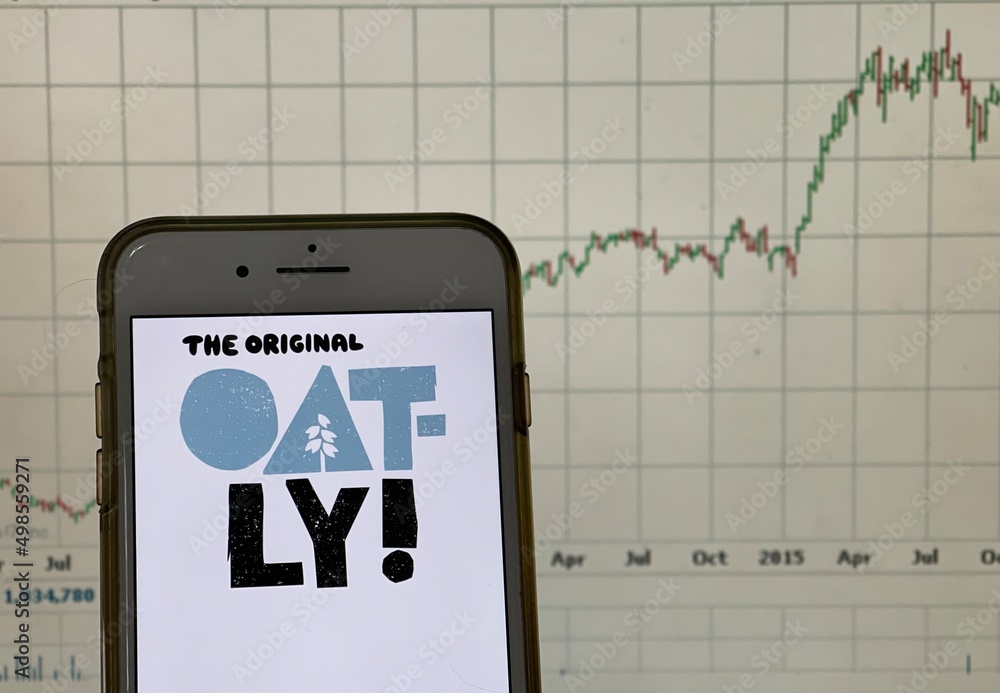 Spokane, WA - USA - May 2021- Oatly logo on a smart phone with stock ...