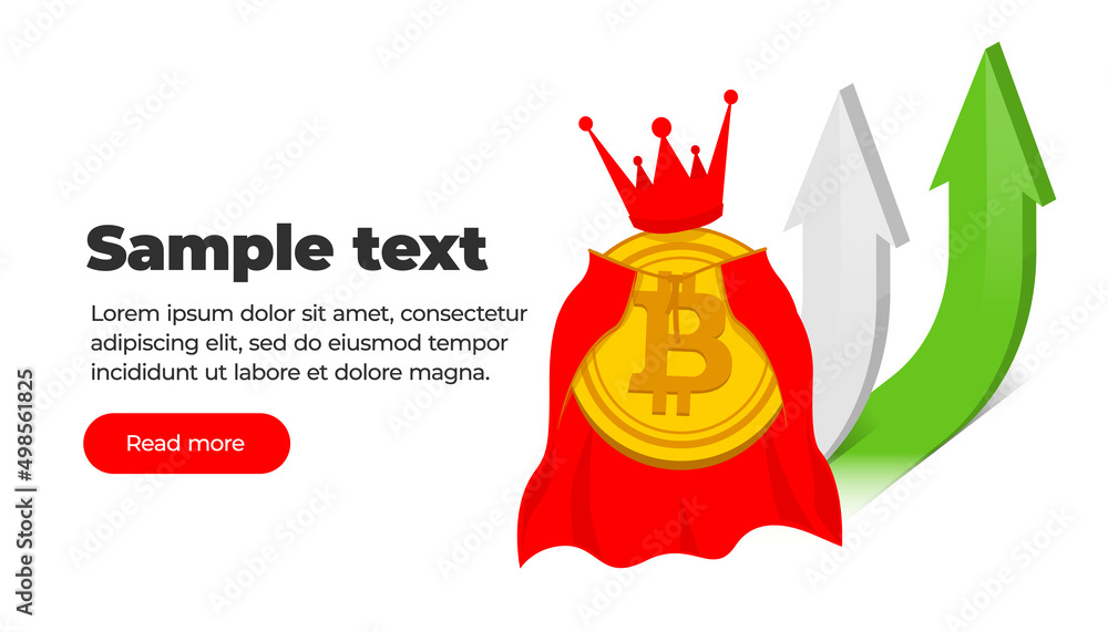 Banner template, king crypto currency gold coin bitcoin in crown and ...