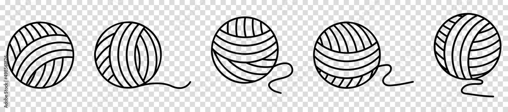 Set of yarn ball icon. Line art style. Vector illustration isolated on ...