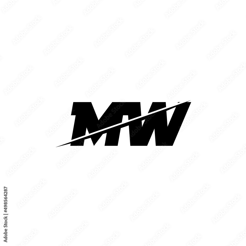 Flat minimal initial MW letter logo with creative cut design ...