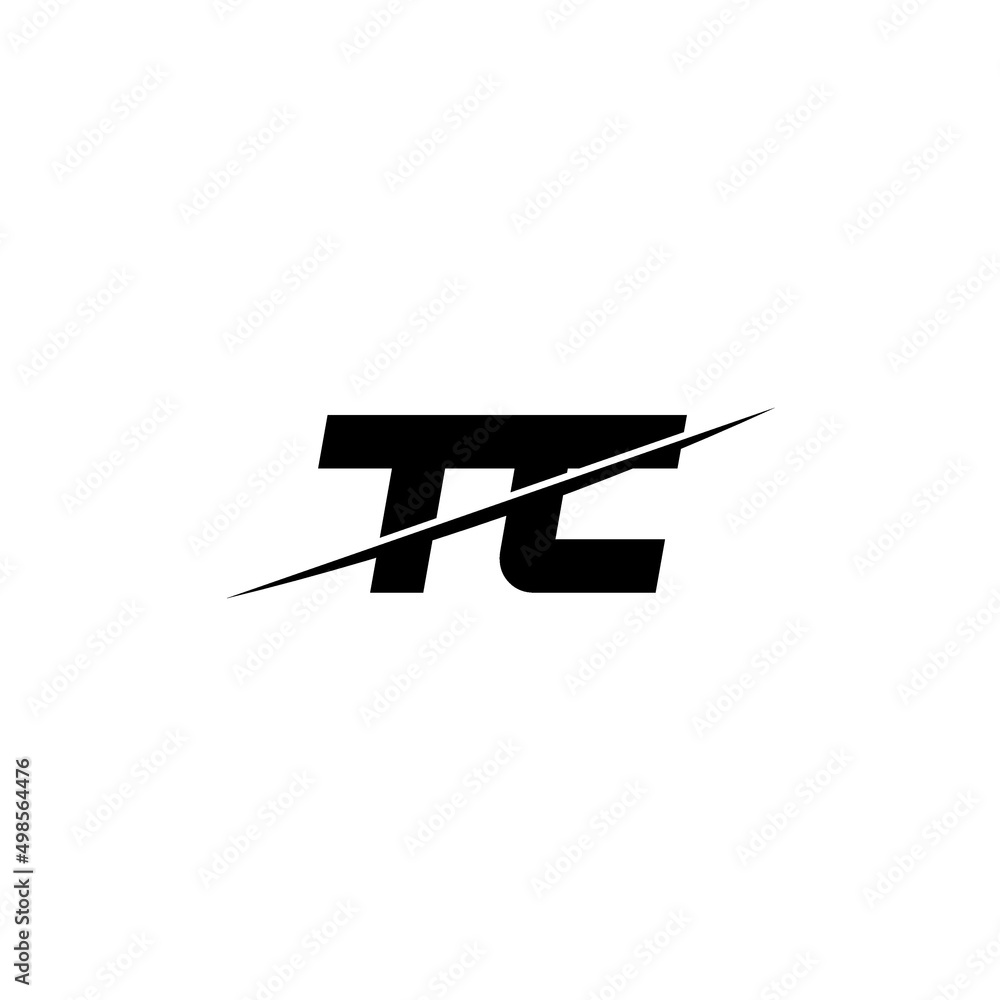 Flat minimal initial TC letter logo with creative cut design ...