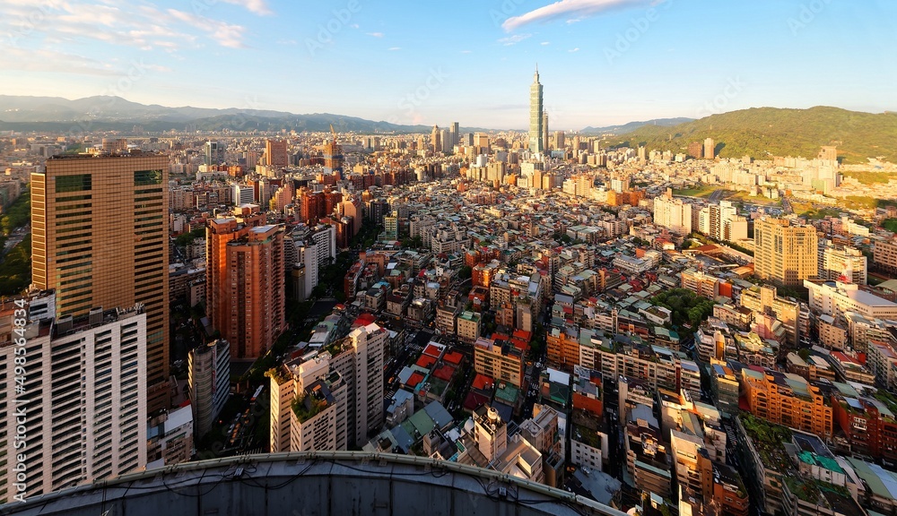 Aerial panorama over Taipei, capital city of Taiwan, with view of ...