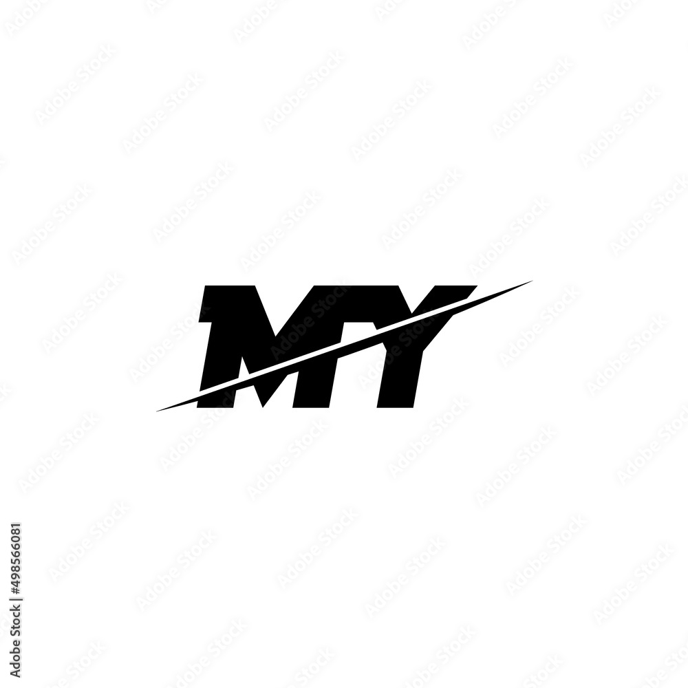 Flat minimal initial MY letter logo with creative cut design ...