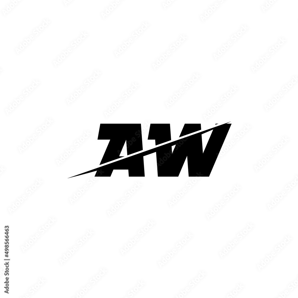 Flat minimal initial AW letter logo with creative cut design ...