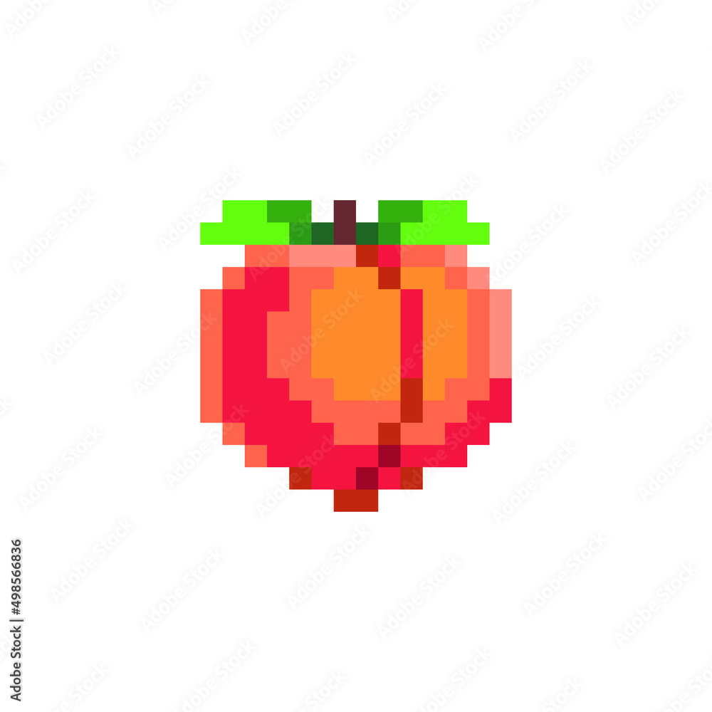 Peach pixel art icon, fruit logo. Isolated vector illustration. Game ...