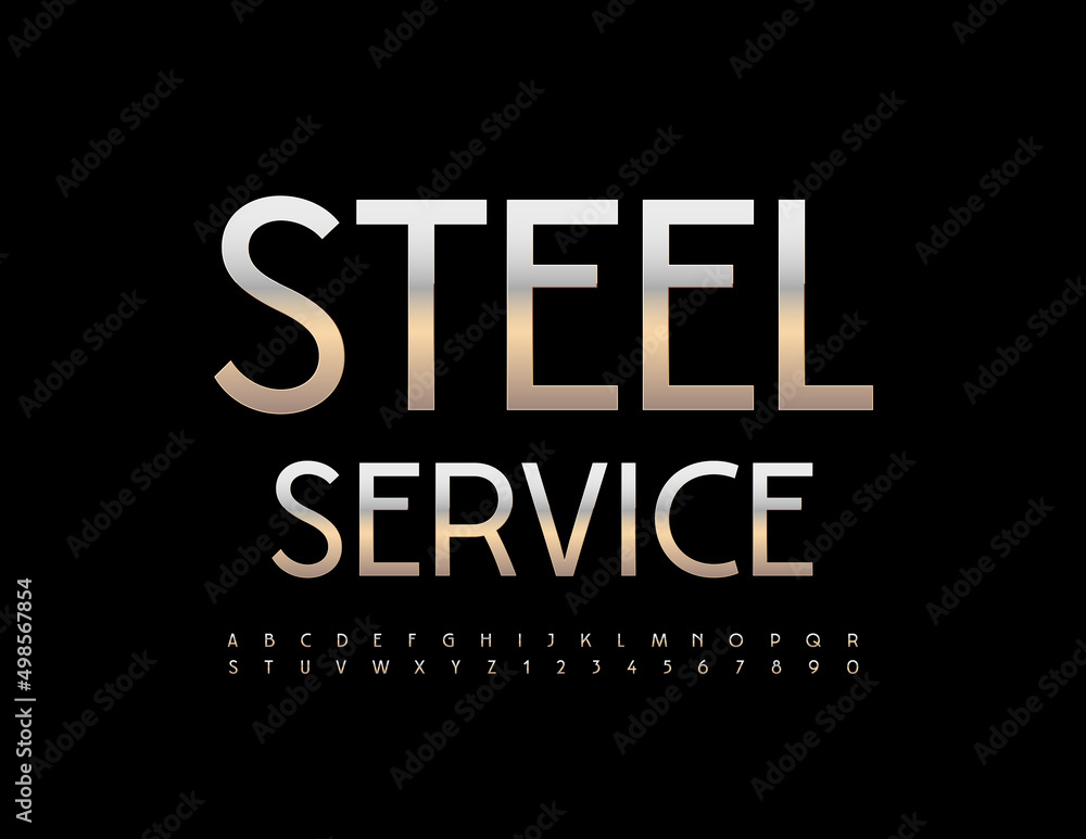 Vector industrial sign Steel Service with reflex Modern Font. Silver ...