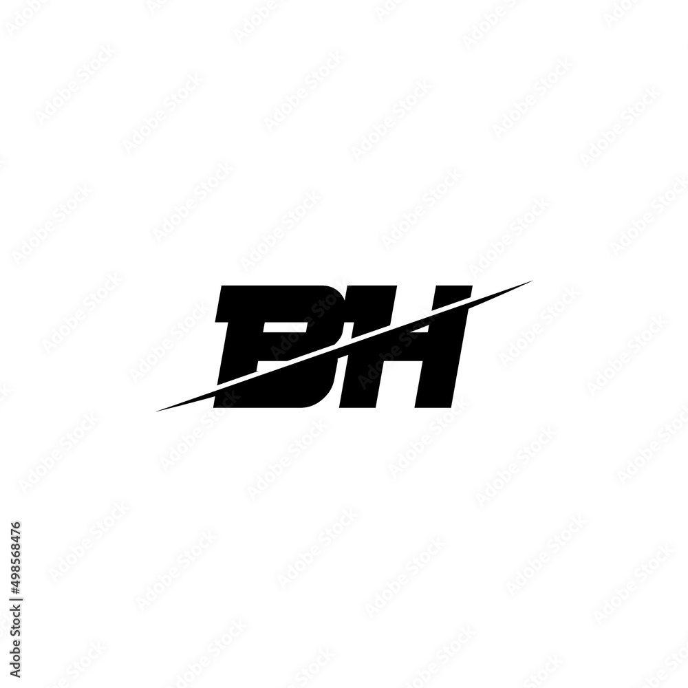 Flat minimal initial BH letter logo with creative cut design ...
