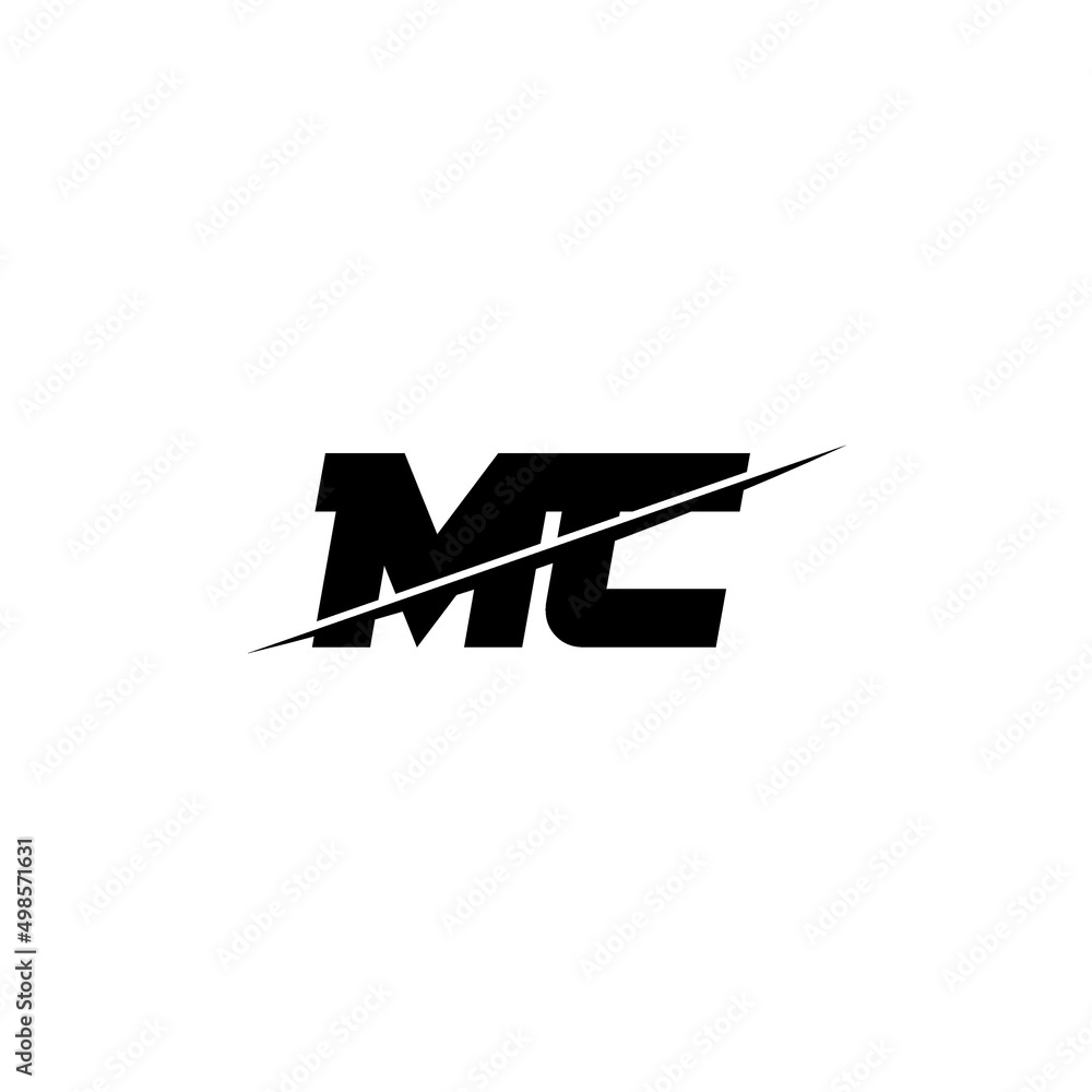 Flat minimal initial MC letter logo with creative cut design ...